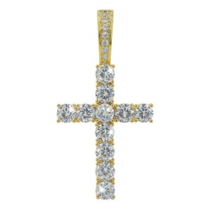 jinao gold cross necklace iced out cubic zirconia round cut cross pendant necklace 18k gold plated diamond jewelry for men women with stainless rope chain