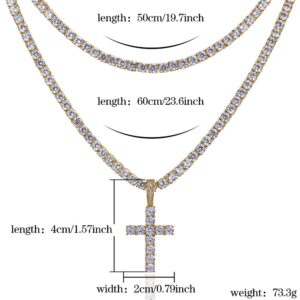 JINAO Gold Cross Necklace Iced Out Cubic Zirconia Round Cut Cross Pendant Necklace 18K Gold Plated Diamond Jewelry for Men Women with Stainless Rope Chain