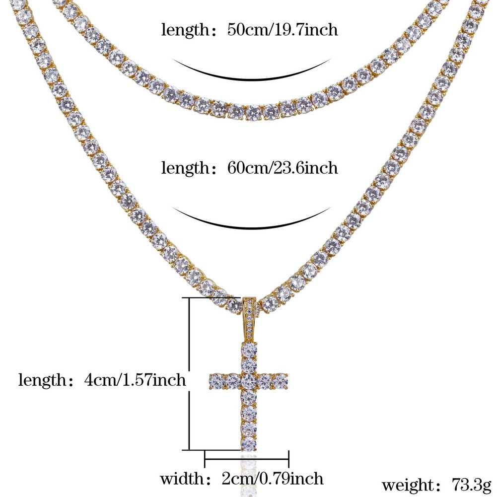 JINAO Gold Cross Necklace Iced Out Cubic Zirconia Round Cut Cross Pendant Necklace 18K Gold Plated Diamond Jewelry for Men Women with Stainless Rope Chain