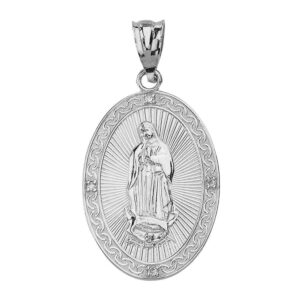 religious jewelry 925 sterling silver our lady of guadalupe medallion cz oval pendant (large)