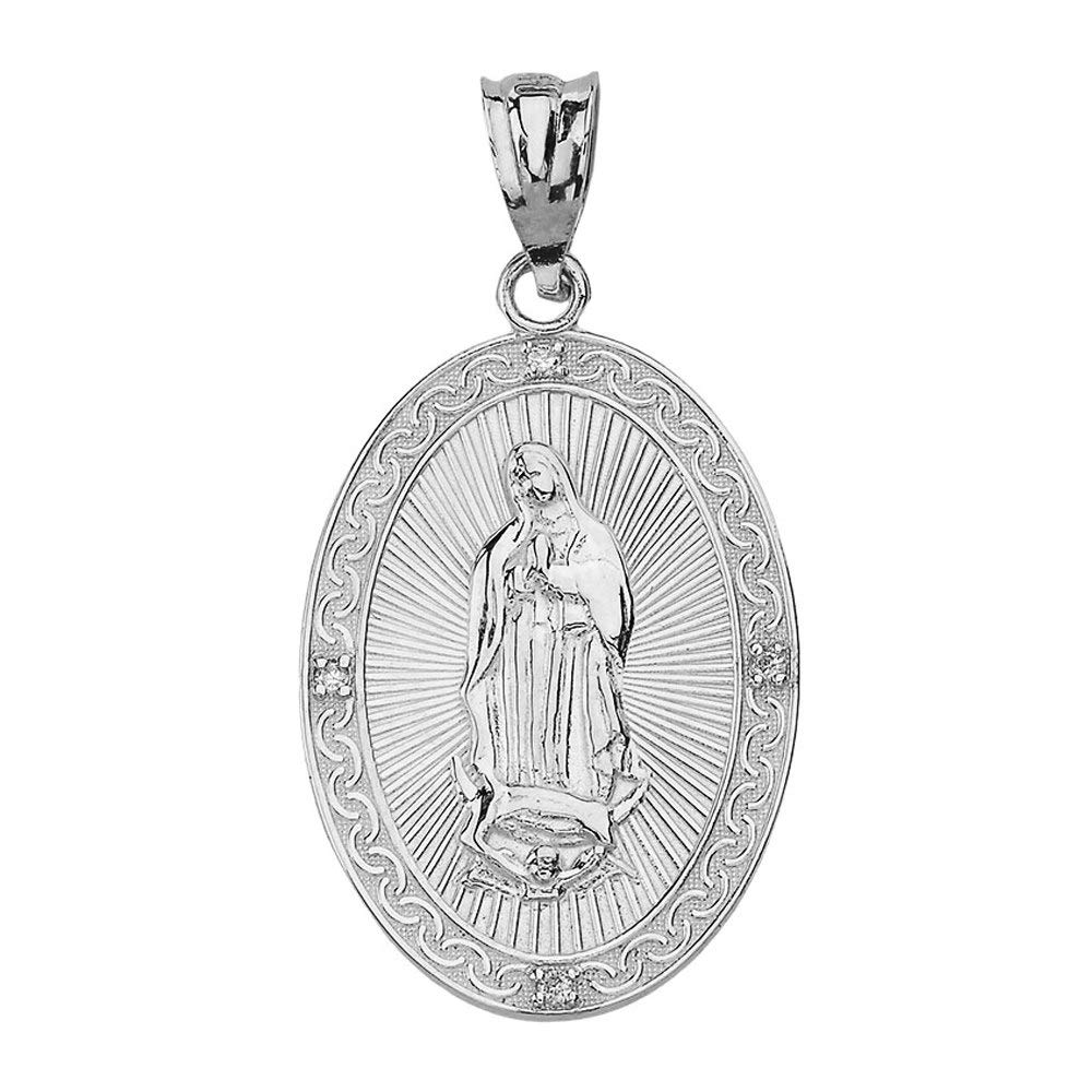 Religious Jewelry 925 Sterling Silver Our Lady Of Guadalupe Medallion CZ Oval Pendant (Large)