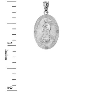 Religious Jewelry 925 Sterling Silver Our Lady Of Guadalupe Medallion CZ Oval Pendant (Large)