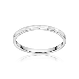 hoops & loops sterling silver polished hammered midi stackable thin wedding band ring, size 9