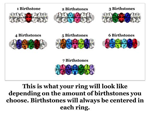 Central Diamond Center Oval Cut Lucita Mothers Birthstone Ring w/ 1 to 7 Simulated Birthstones - Sterling Silver-Size 10