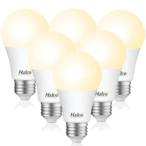 halco proled led light bulbs a19 2 non dimmable, frosted 120v, 60w equivalent efficient 9w, 720 lumen, 15000 hours, e26, 6 pack (3000k warm white)