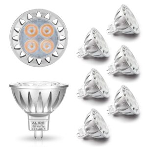 alide mr16 led bulbs 5w replace 20w 35w halogen equivalent,2700k soft warm white,12v low voltage mr16 gu5.3 bulb spotlights for outdoor landscape flood track lighting,not dimmable,450lm,38 deg,6 pack