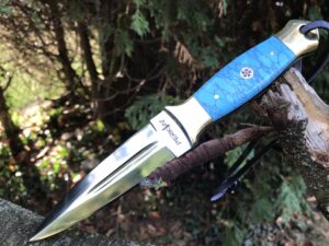 perkin | 8.5 inch fixed blade hunting knife | throwing knife, turquoise handle | leather sheath