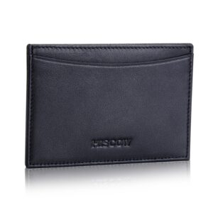 leather thin card holder, slim id case small credit card wallet for men & women (black)