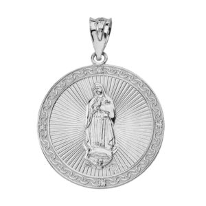 religious jewelry 925 sterling silver our lady of guadalupe miraculous round medal cz pendant (small)