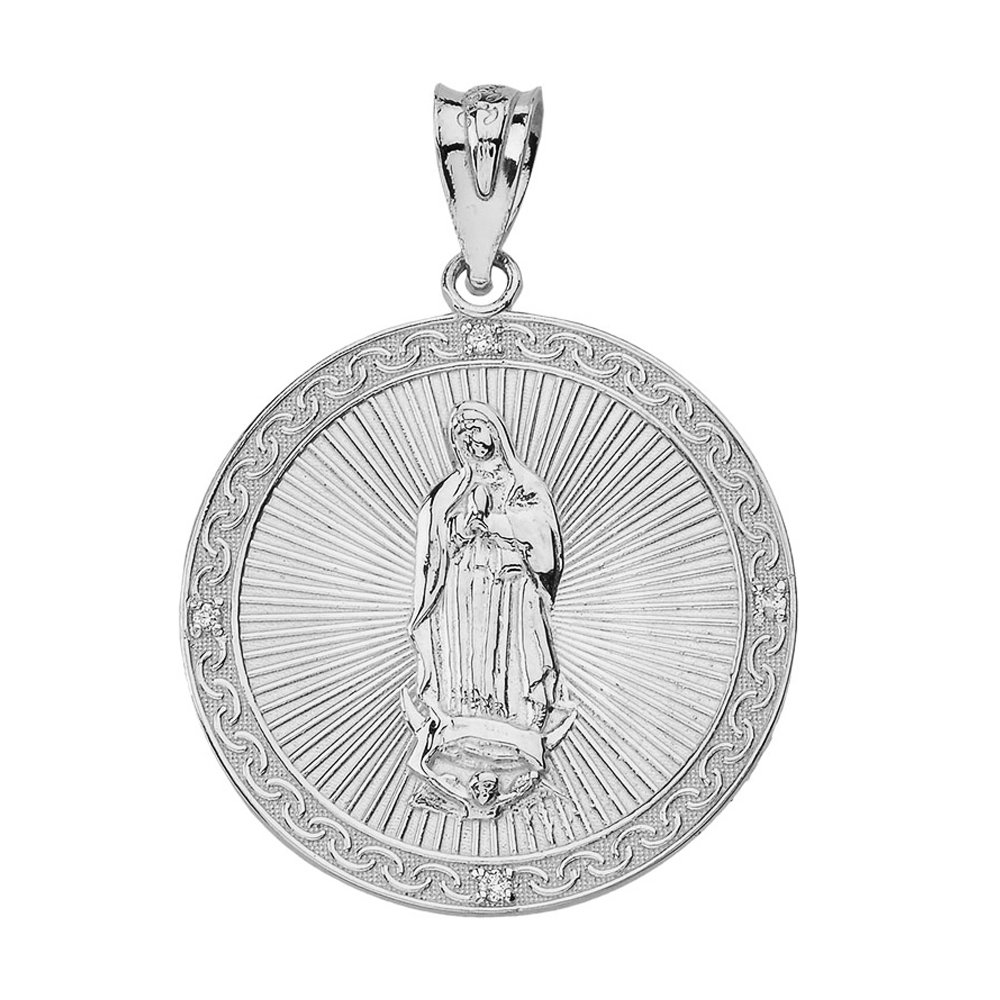 Religious Jewelry 925 Sterling Silver Our Lady Of Guadalupe Miraculous Round Medal CZ Pendant (Small)