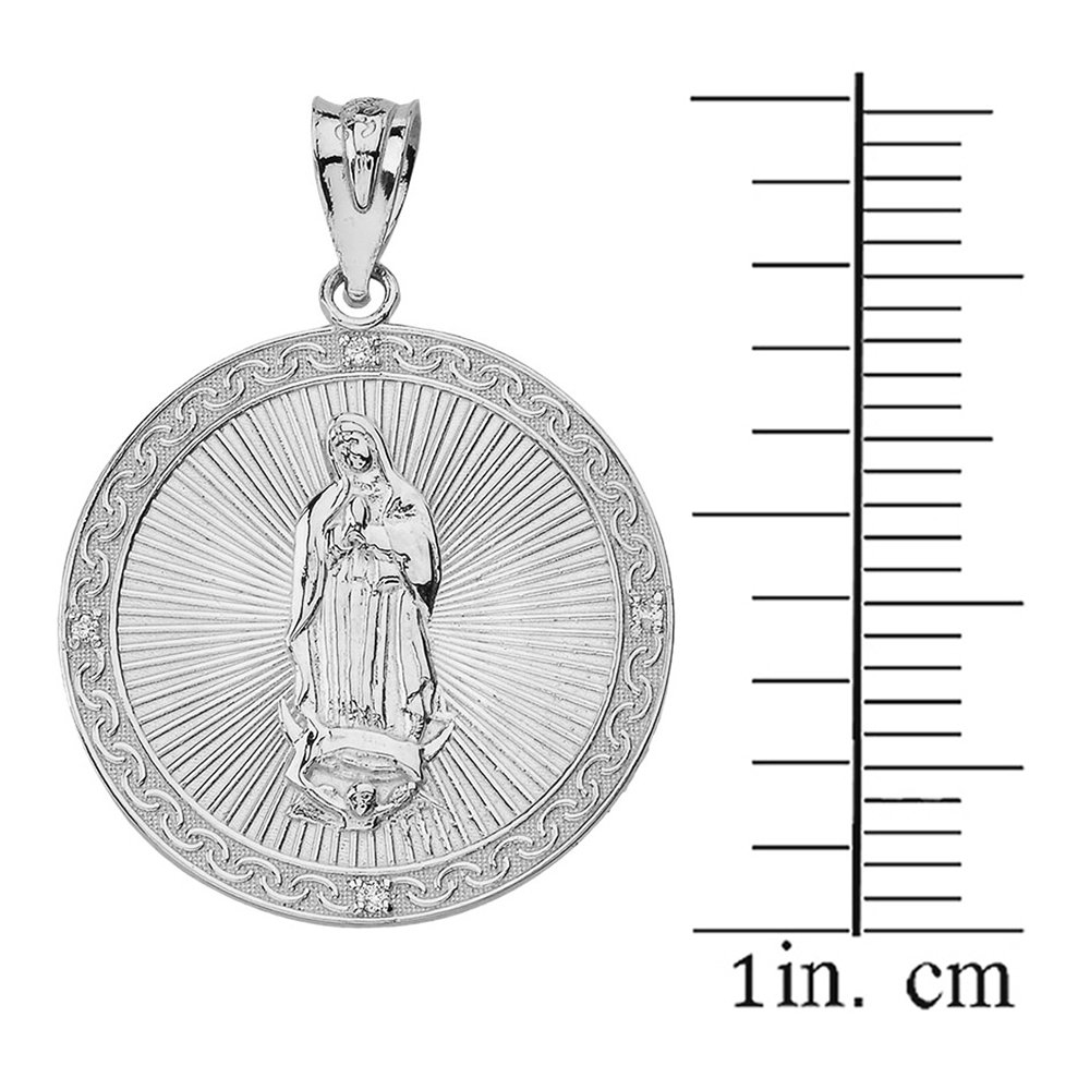 Religious Jewelry 925 Sterling Silver Our Lady Of Guadalupe Miraculous Round Medal CZ Pendant (Small)