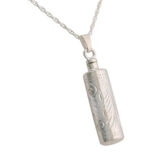 etched cylinder pendant and necklace for ashes, sterling silver, cremation jewelry for ashes