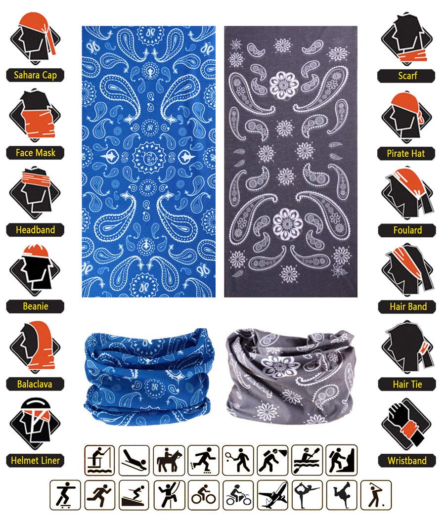 VANCROWN Headwear Wide Headbands Scarf Head Wrap Mask Neck Warmer (9PC.Paisley Series.1)