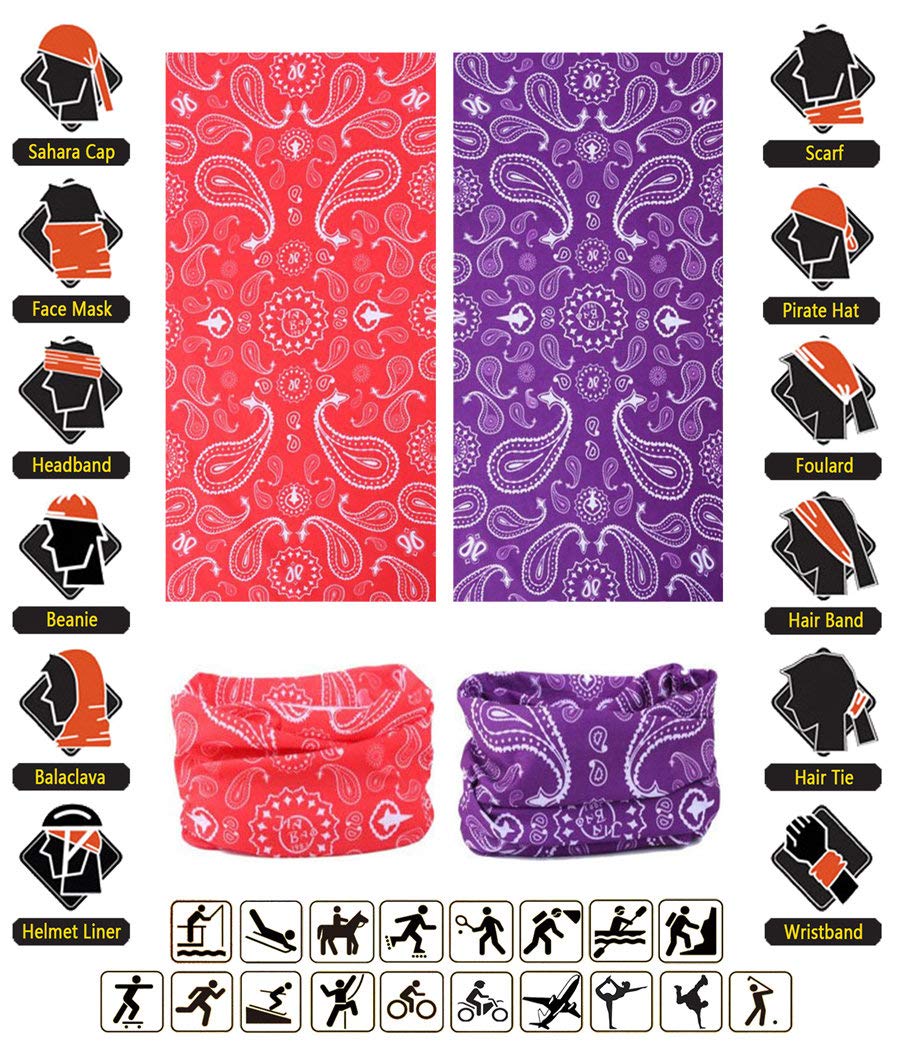 VANCROWN Headwear Wide Headbands Scarf Head Wrap Mask Neck Warmer (9PC.Paisley Series.1)