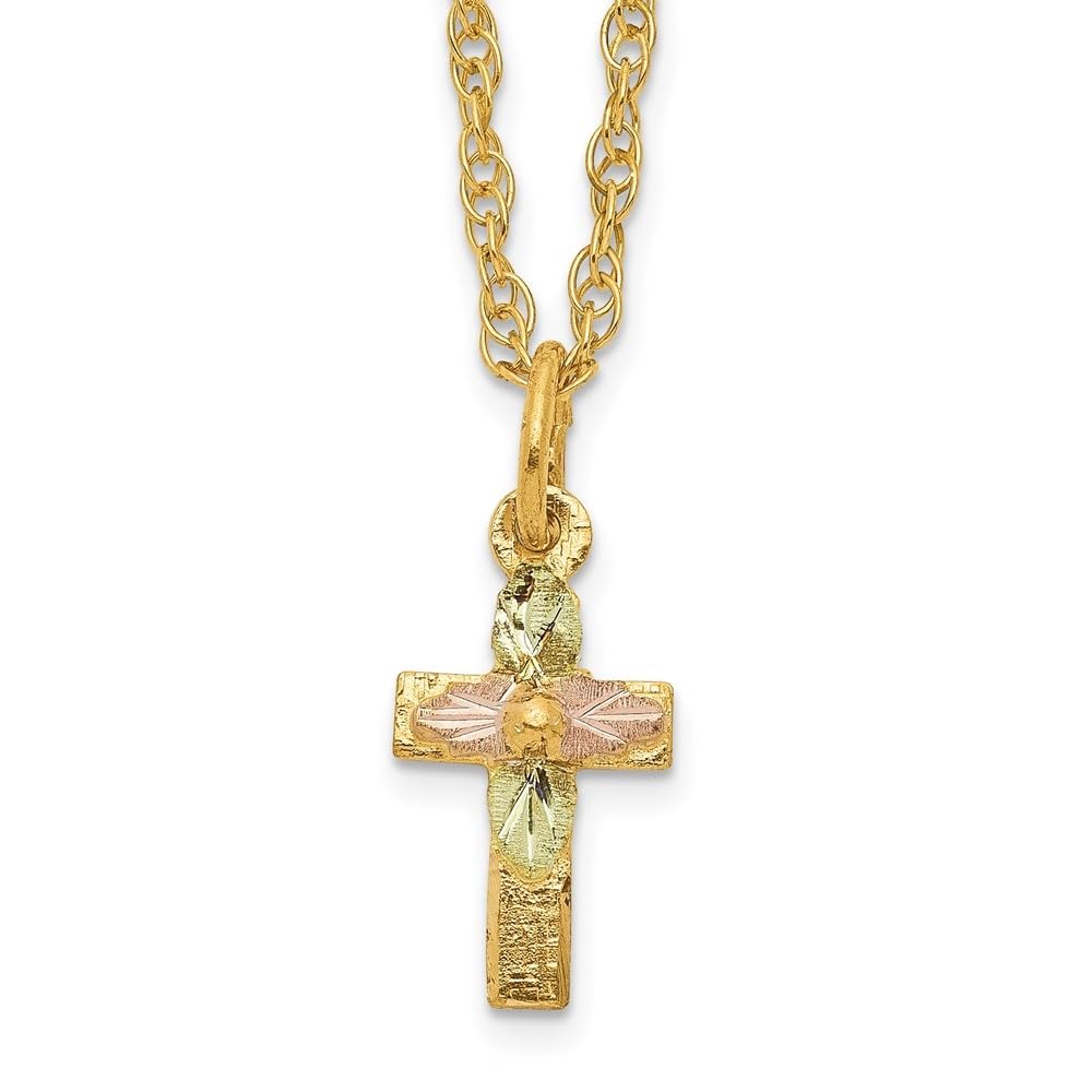 Diamond2Deal 10k Tri-Color Black Hills Gold Cross Necklace