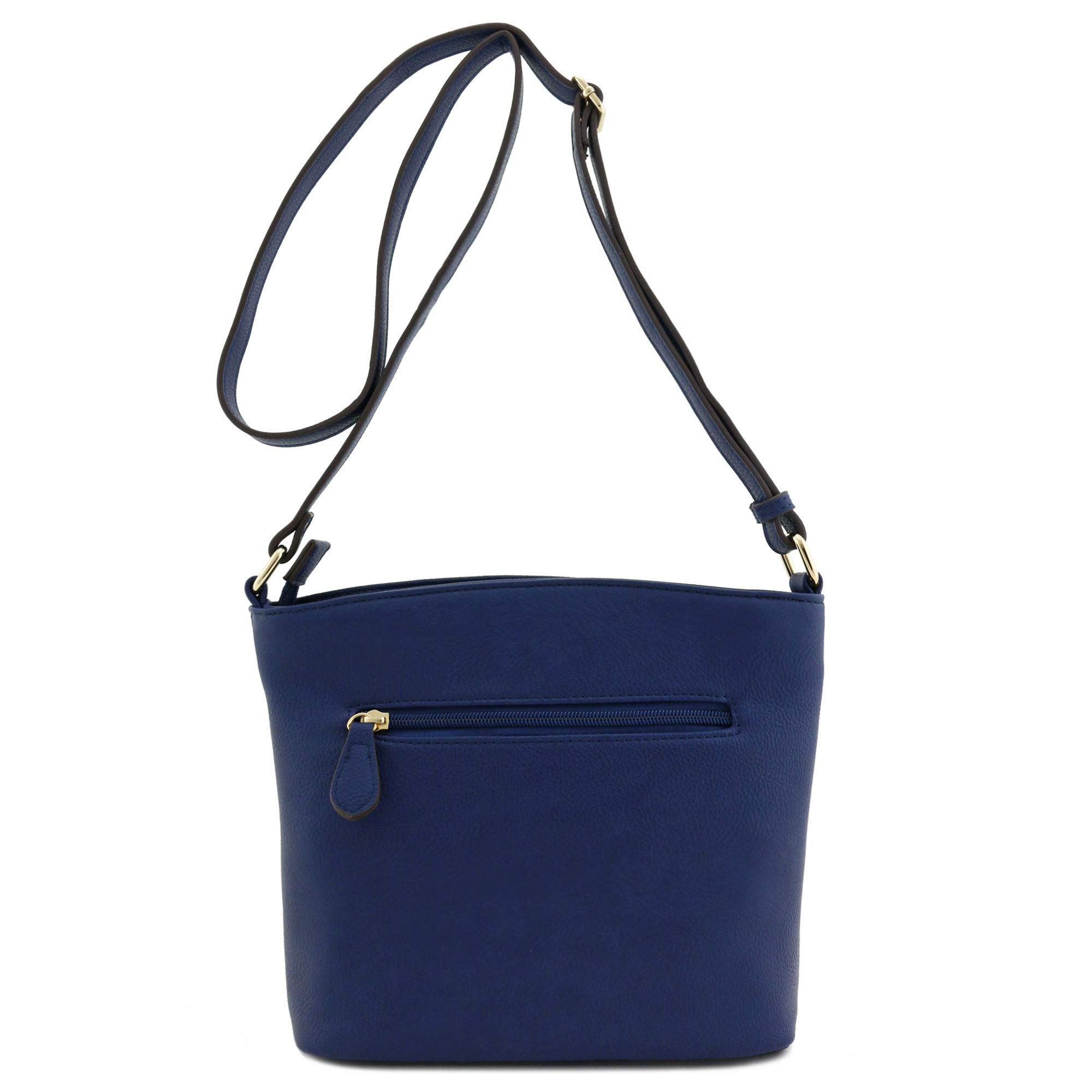 FashionPuzzle Triple Zipper Pocket Medium Crossbody Bag (Navy)