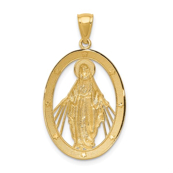 IceCarats 14K Yellow Gold Our Lady of Miraculous Medal Blessed Virgin Mary Necklace Charm Pendant Only