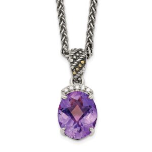 icecarats 925 sterling silver 18 inch vintage checkerboard cut oval purple amethyst diamond chain necklace gemstone pendant charm