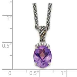 IceCarats 925 Sterling Silver 18 inch Vintage Checkerboard Cut Oval Purple Amethyst Diamond Chain Necklace Gemstone Pendant Charm