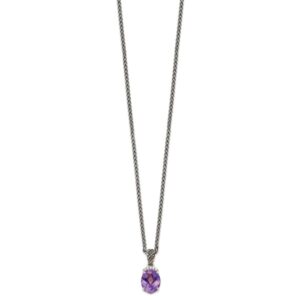 IceCarats 925 Sterling Silver 18 inch Vintage Checkerboard Cut Oval Purple Amethyst Diamond Chain Necklace Gemstone Pendant Charm