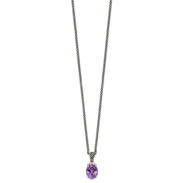 IceCarats 925 Sterling Silver 18 inch Vintage Checkerboard Cut Oval Purple Amethyst Diamond Chain Necklace Gemstone Pendant Charm