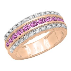 dazzlingrock collection round pink sapphire & diamond engagement ring for women in 10k rose gold, size 7.5