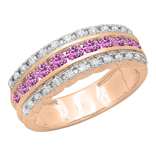 Dazzlingrock Collection Round Pink Sapphire & Diamond Engagement Ring for Women in 10K Rose Gold, Size 5.5