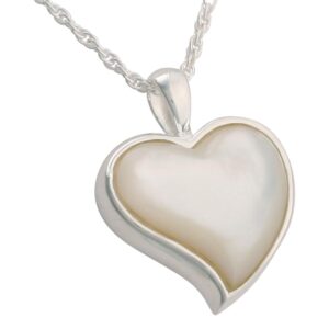 heart mother of pearl pendant and necklace for ashes, sterling silver, cremation jewelry for ashes