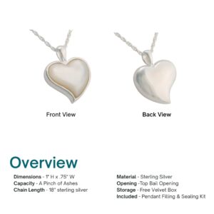 Heart Mother of Pearl Pendant and Necklace for Ashes, Sterling Silver, Cremation Jewelry for Ashes