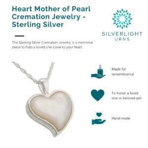 Heart Mother of Pearl Pendant and Necklace for Ashes, Sterling Silver, Cremation Jewelry for Ashes