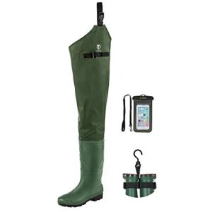 tidewe hip wader, lightweight hip boot for men and women, 2-ply pvc/nylon fishing hip wader green size 11