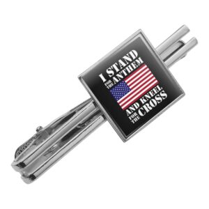 i stand for the flag kneel cross usa american flag patriotic square tie bar clip clasp tack silver color