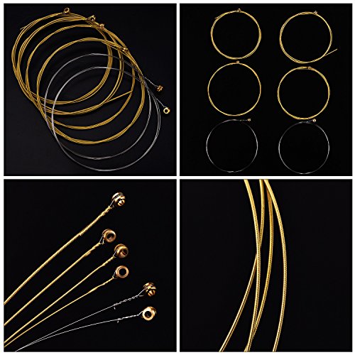 Bememo 2 Sets of 6 Guitar Strings Replacement Steel String for Acoustic Guitar (1 Yellow Set and 1 Multicolor Set)