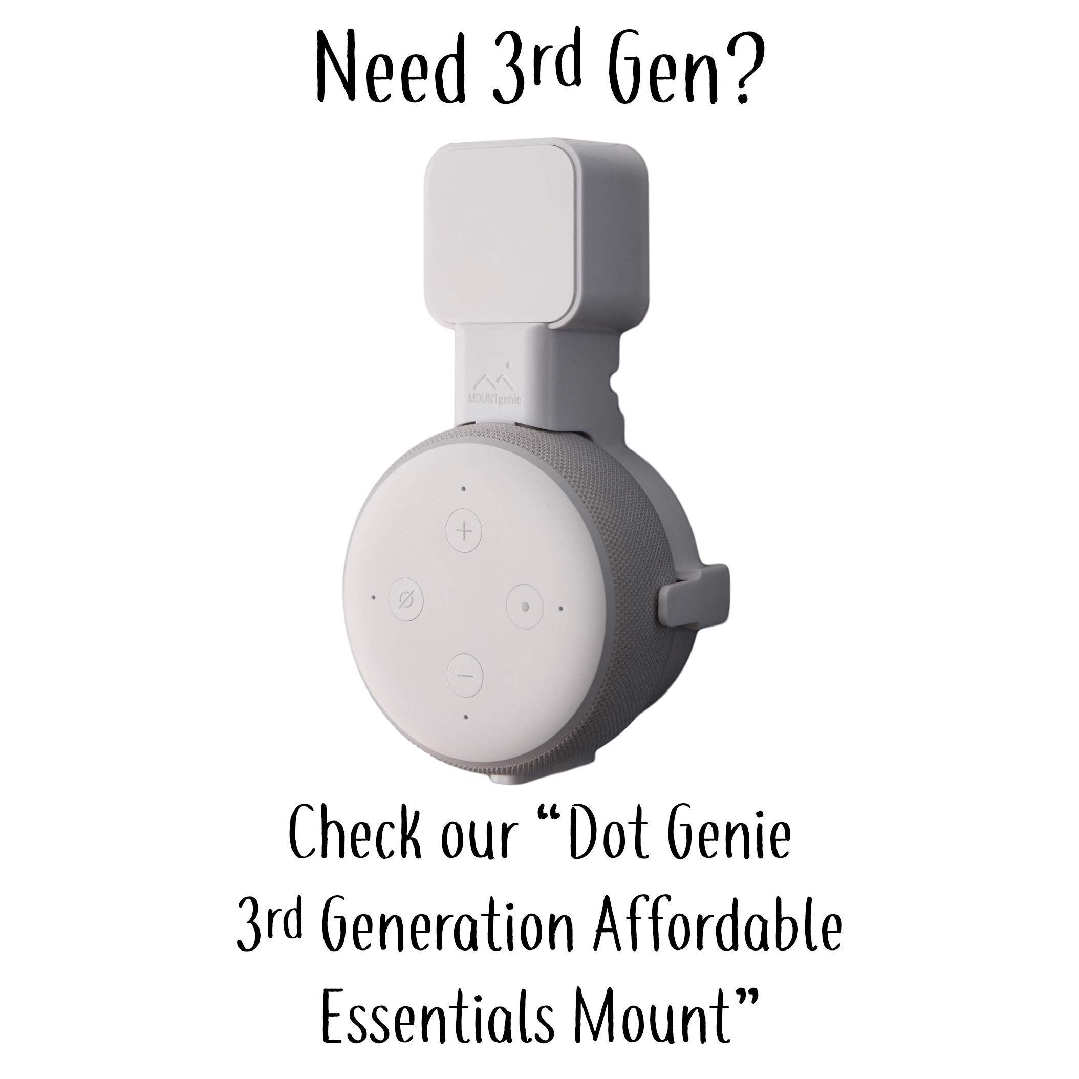 Dot Genie Deluxe Mount for Amazon Echo Dot 2nd Generation Alexa: The Simplest and Cleanest High-End Outlet Wall Mount Hanger Stand for Kitchen and Bathroom Speakers (Black)