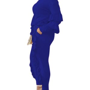 Akmipoem Women Sweatshirt Ruffle Sleeve Pullover Tops and Long Jogger Pants Royal Blue XL