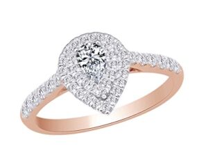 affy pear shape engagement wedding ring in 14k rose gold with 0.62 ct white natural diamond with ring size 8