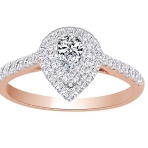 AFFY Pear Shape Engagement Wedding Ring In 14k Rose Gold With 0.62 CT White Natural Diamond With Ring Size 8