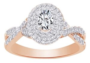 affy 0.62 ct white natural diamond oval shape twist shank double halo engagement wedding ring in 14k rose gold with ring size 11.5