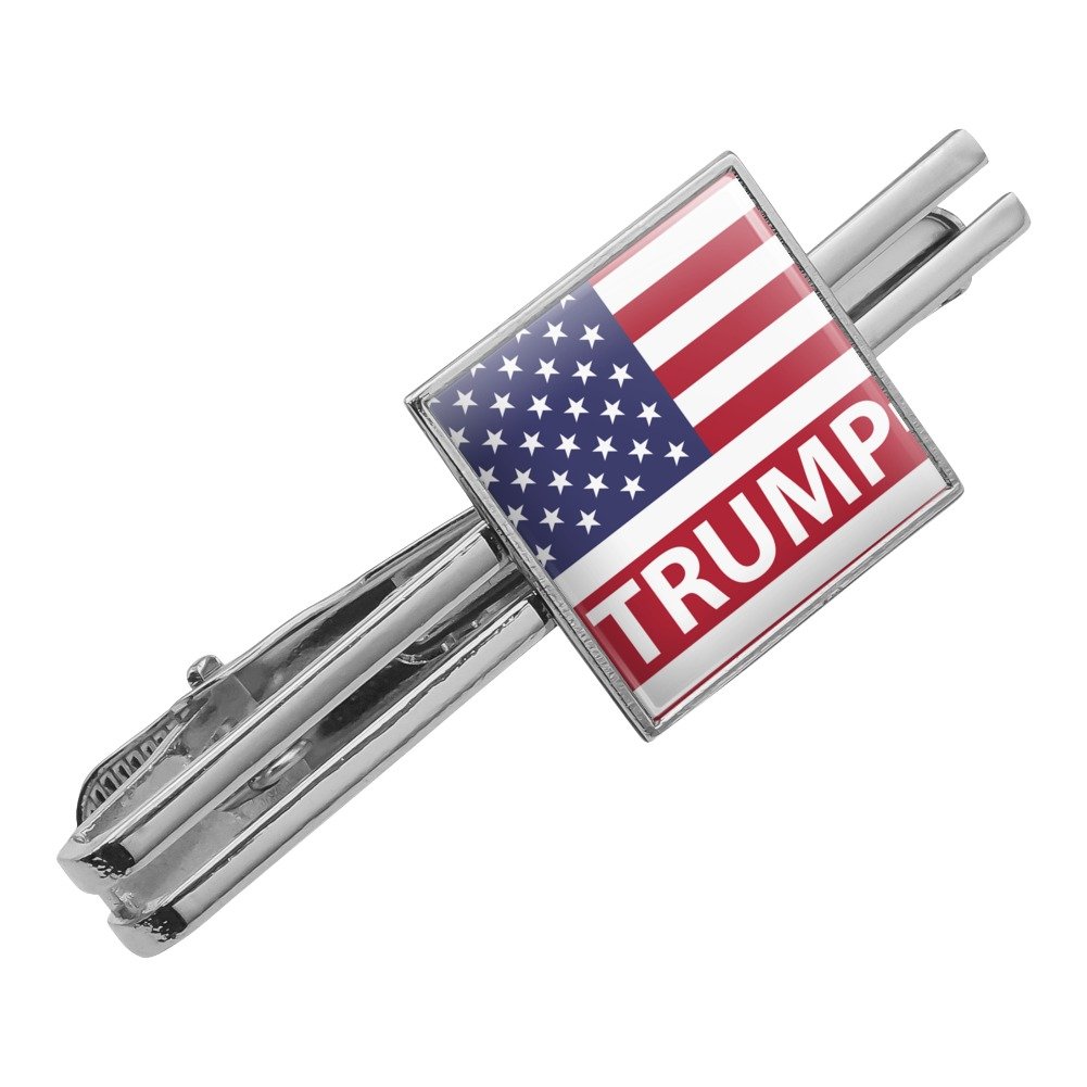 President Trump American Flag Square Tie Bar Clip Clasp Tack Silver Color