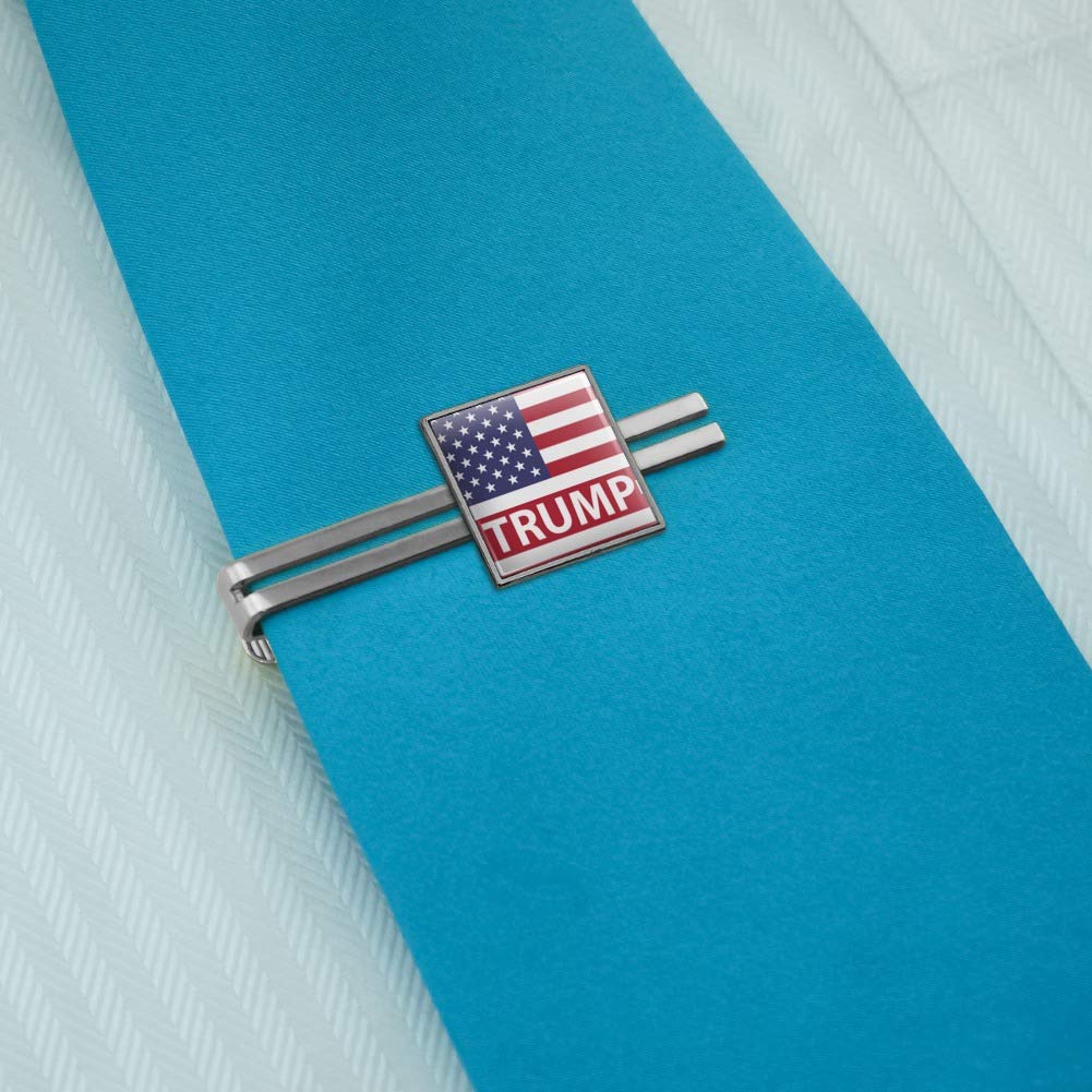 President Trump American Flag Square Tie Bar Clip Clasp Tack Silver Color