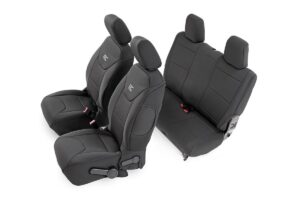 rough country neoprene seat covers for jeep wrangler jk 2-door (2011-2012) - neoprene waterproof seat covers, foam padded wrangler seat covers 2-door full set - front & rear seat covers