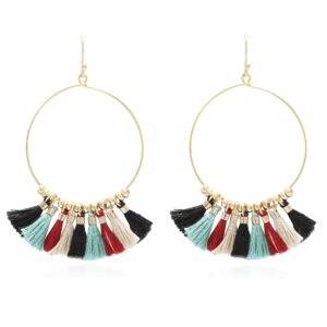 bohemian handmade multi color tassel with yellow gold plated dangle drop statement earrings