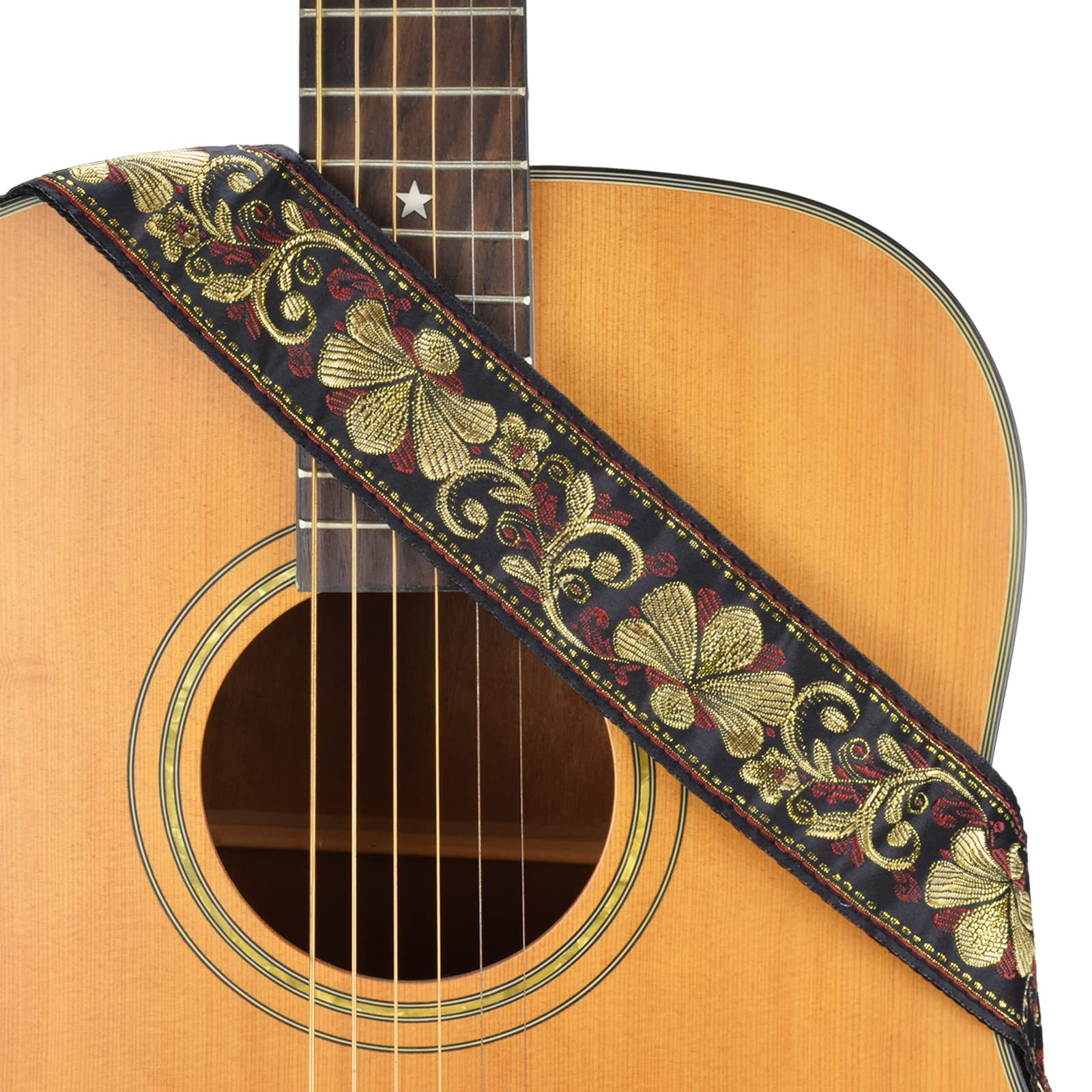 CLOUDMUSIC Guitar Strap Jacquard Weave Strap With Leather Ends Vintage Classical Pattern Design Picks Free (Vintage Classical Pattern Design 32)