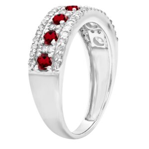 Dazzlingrock Collection Round Garnet & White Diamond 7 Stone Anniversary Wedding Band for Women in 14K White Gold, Size 8