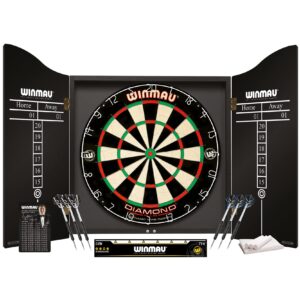 winmau professional darts set (cabinet, diamond plus dartboard and 6 darts)