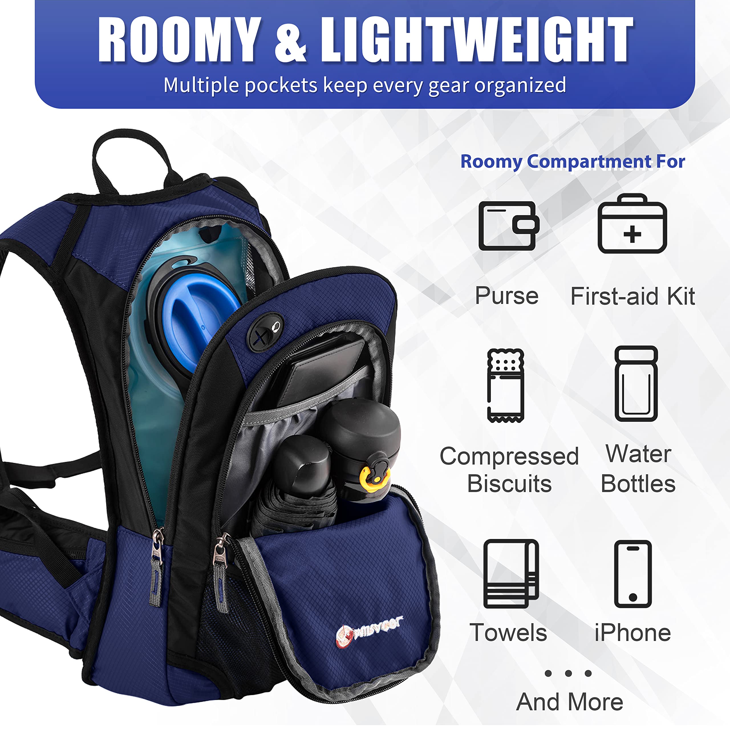 Hydration Pack Hiking Water Backpack - Miracol Insulated Water Bag with 2L Bladder Navy Blue