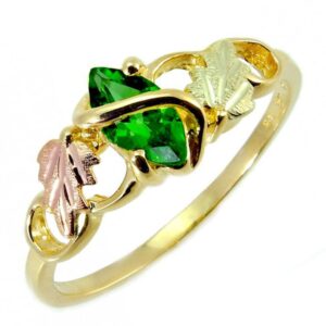 Lab Created Emerald Marquise Wrap Ring, 10k Yellow Gold, 12k Pink and Green Black Hills Gold Size 5.5