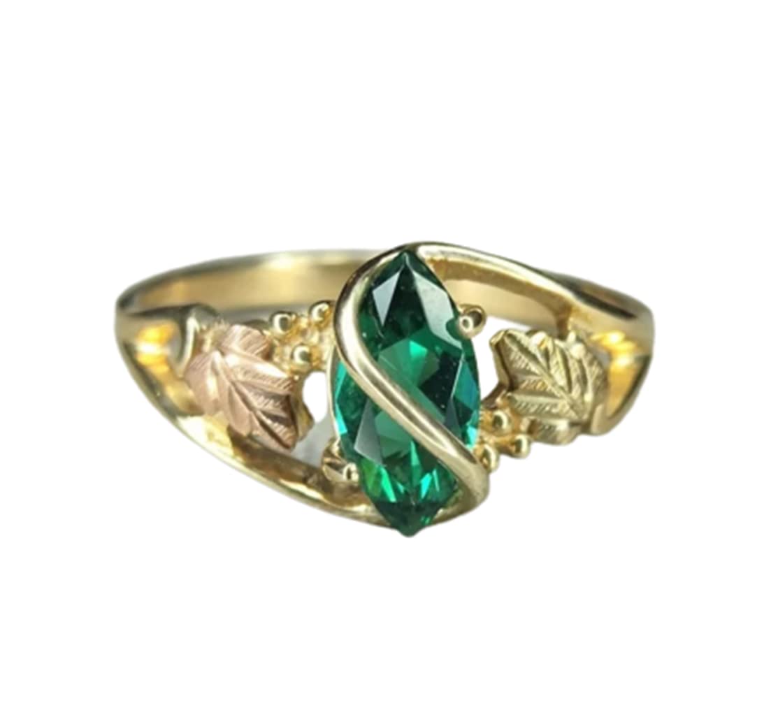 Lab Created Emerald Marquise Wrap Ring, 10k Yellow Gold, 12k Pink and Green Black Hills Gold Size 5.5