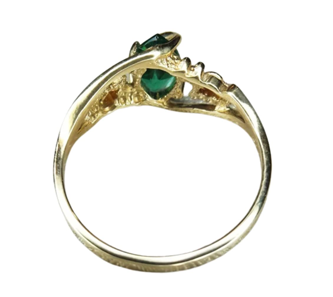 Lab Created Emerald Marquise Wrap Ring, 10k Yellow Gold, 12k Pink and Green Black Hills Gold Size 5.5