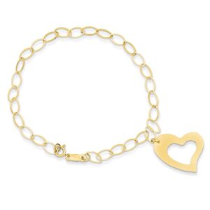 diamond2deal solid 14k yellow gold dangle heart 22" bracelet